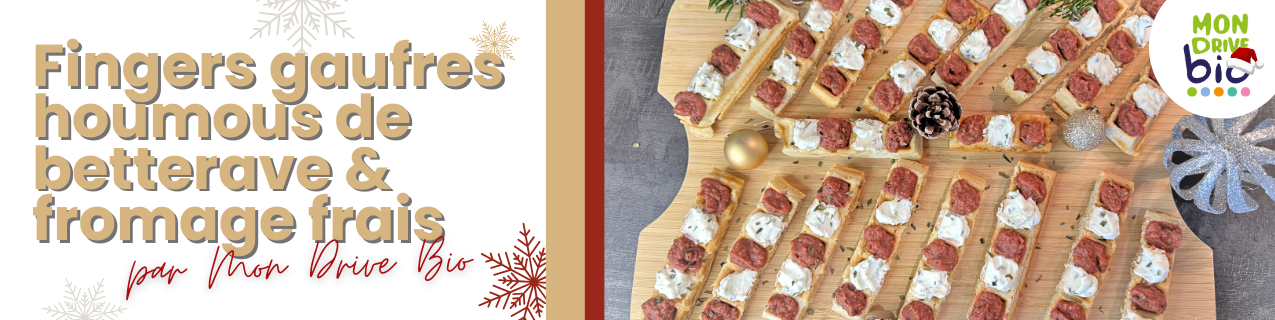 Fingers de gaufre avec un houmous de betterave et fromage frais échalotes